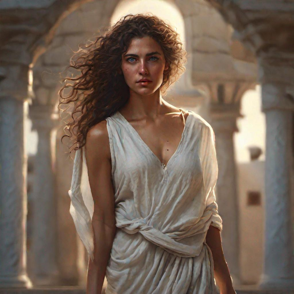 beautiful greek woman, thin, lithe, curly brown hair...