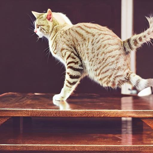 A cat jumping onto a table from a stool | OpenArt