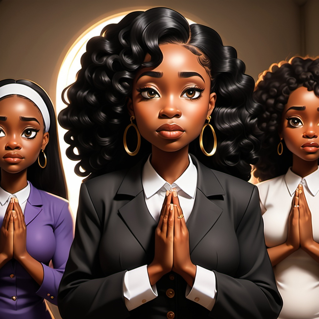 Black cartoon women praying save my soul