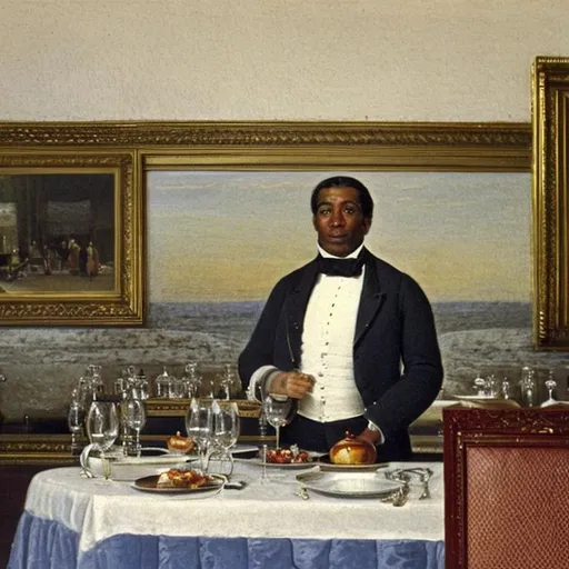An african-american waiter in a hotel dining room,... | OpenArt