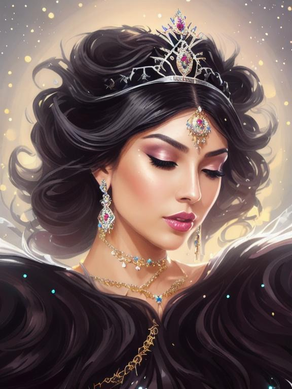 A beautiful fantasy queen female, glossy lips, ornat... | OpenArt