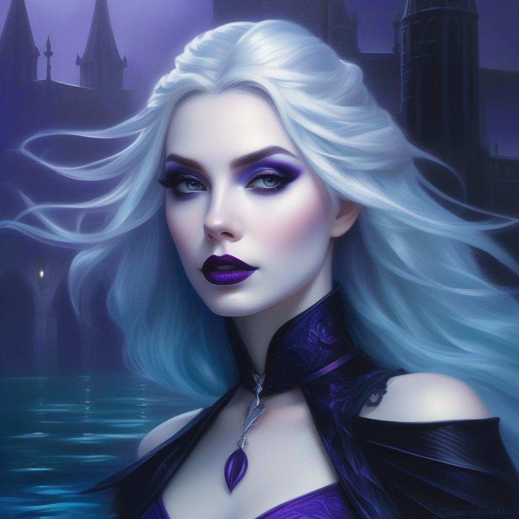 oil painting portrait of a beautiful Sea Elf woman,...