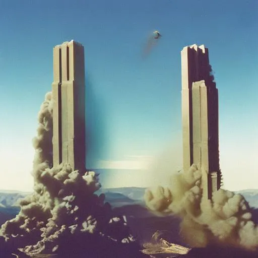 Twin towers collapse and being destroyed by a alien... | OpenArt