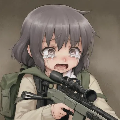 little girl, tears, sniper rifle, blood in cloths, b...
