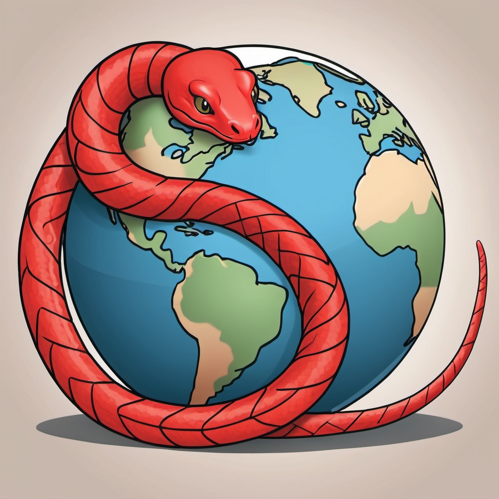 Draw an illustration of a red snake wrapping the Earth.