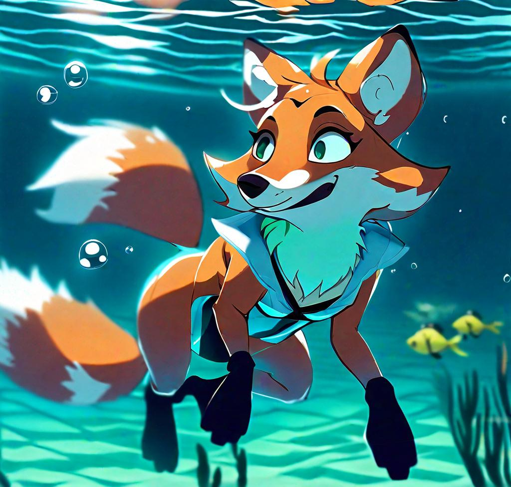Anthro furry fox swimming underwater