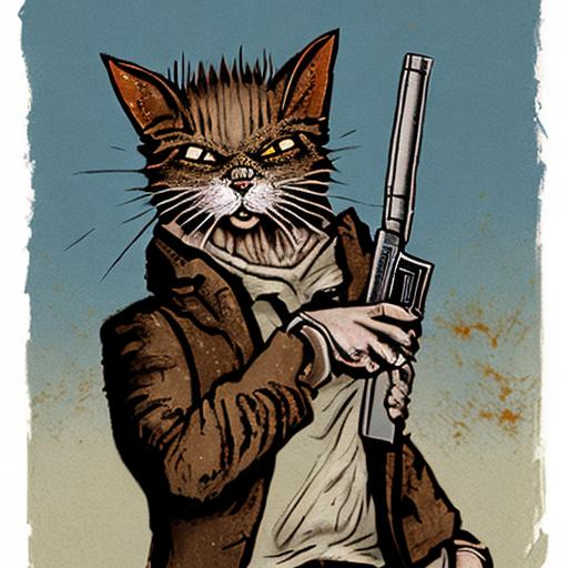 creepy, ugly, old, bloody, cat with gun, bad teeth, | OpenArt
