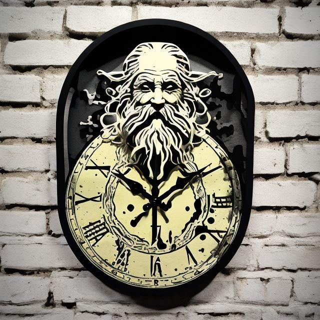 4 color stencil art of Father Time holding out a mel...