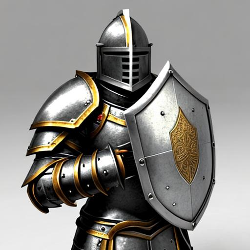 knight with heavy armor with a large shield and batt... | OpenArt