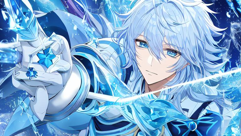 create me a Ice Magic Anime Character. A boy with b...