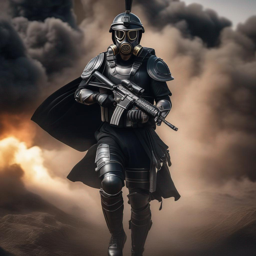 A modern roman military male in black military roman...
