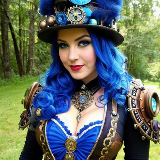 steampunk fairy goddess, blue hat, closeup | OpenArt