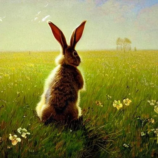 a beautiful painting of a cute rabbit on a sunny spr... | OpenArt