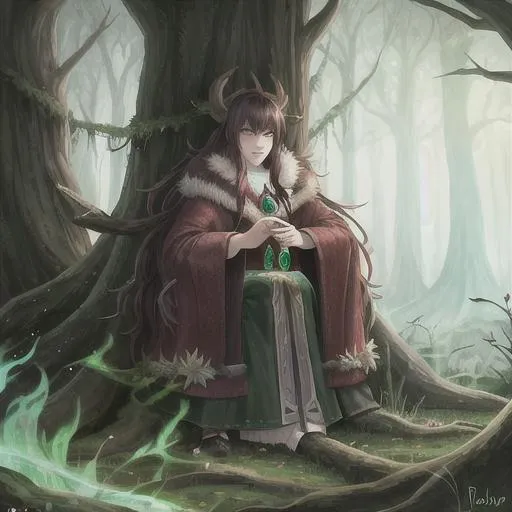 evil druid with rotting evil tree with evil aura emi... | OpenArt