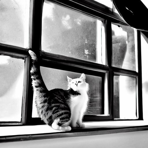 A cat sitting on the window cartoon style and use b... | OpenArt