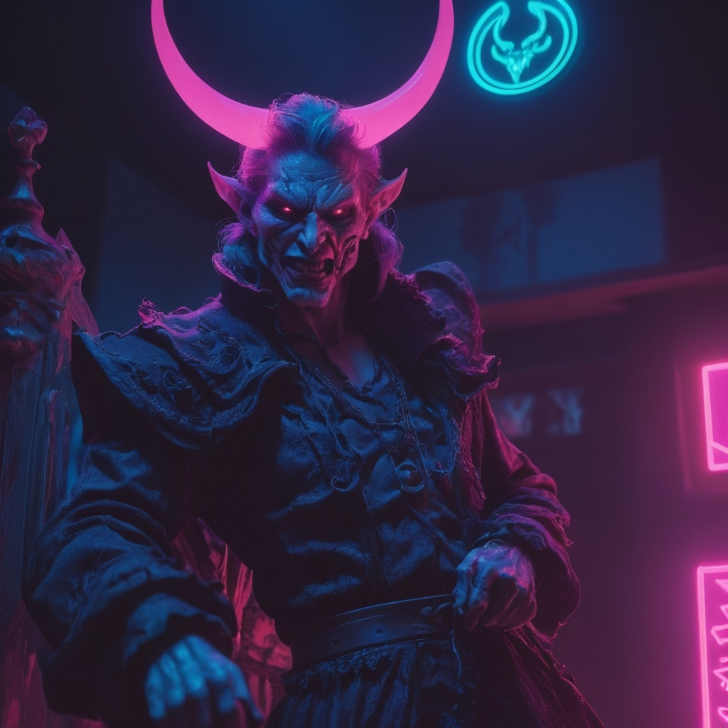 demon, hell, demonic, gothic, vaporwave, retro, neon...