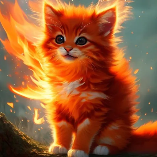 Cute, red, fluffy, fire kitten, possessing the eleme... | OpenArt