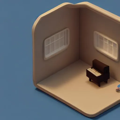 Tiny cute isometric {room} in a cutaway box, {style}...