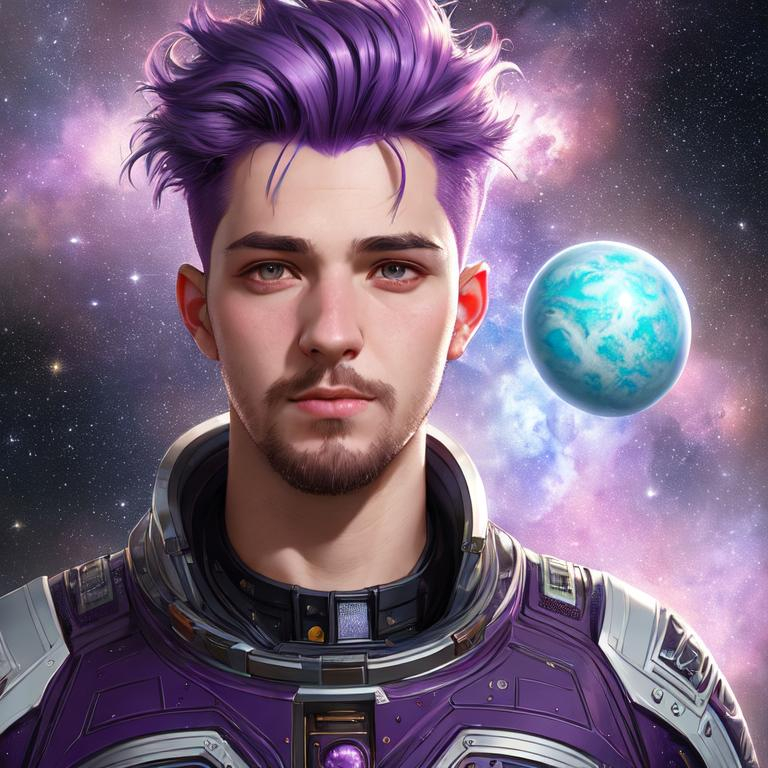 Portrait of a guy with purple hair and with cute fac... | OpenArt