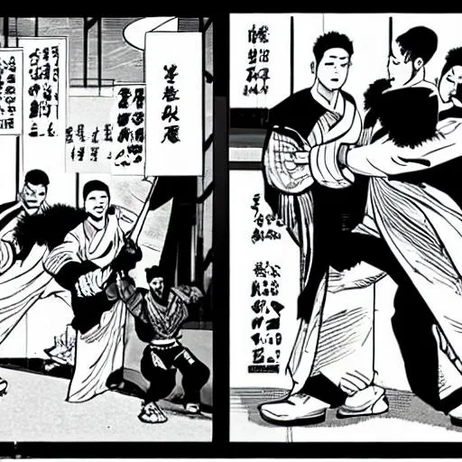 black and white Chinese comic strip with fighting | OpenArt
