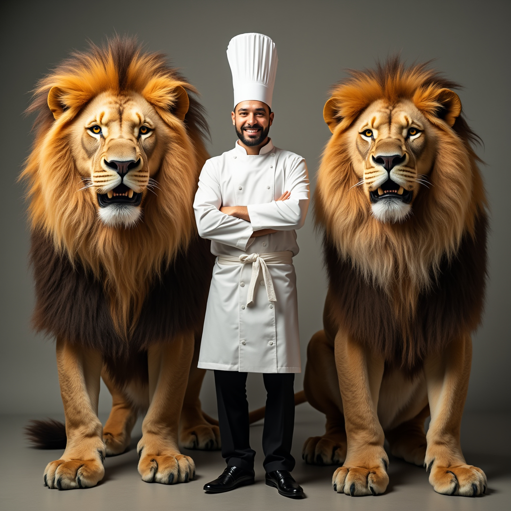 Business Chef with 2 lions