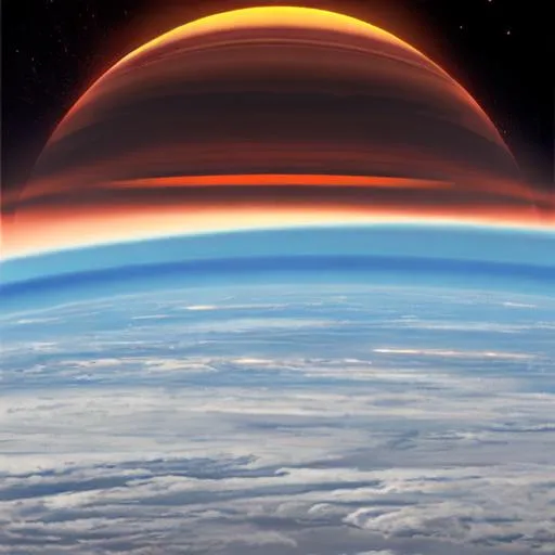 View of planet j1407b from its surface with rings seen | OpenArt