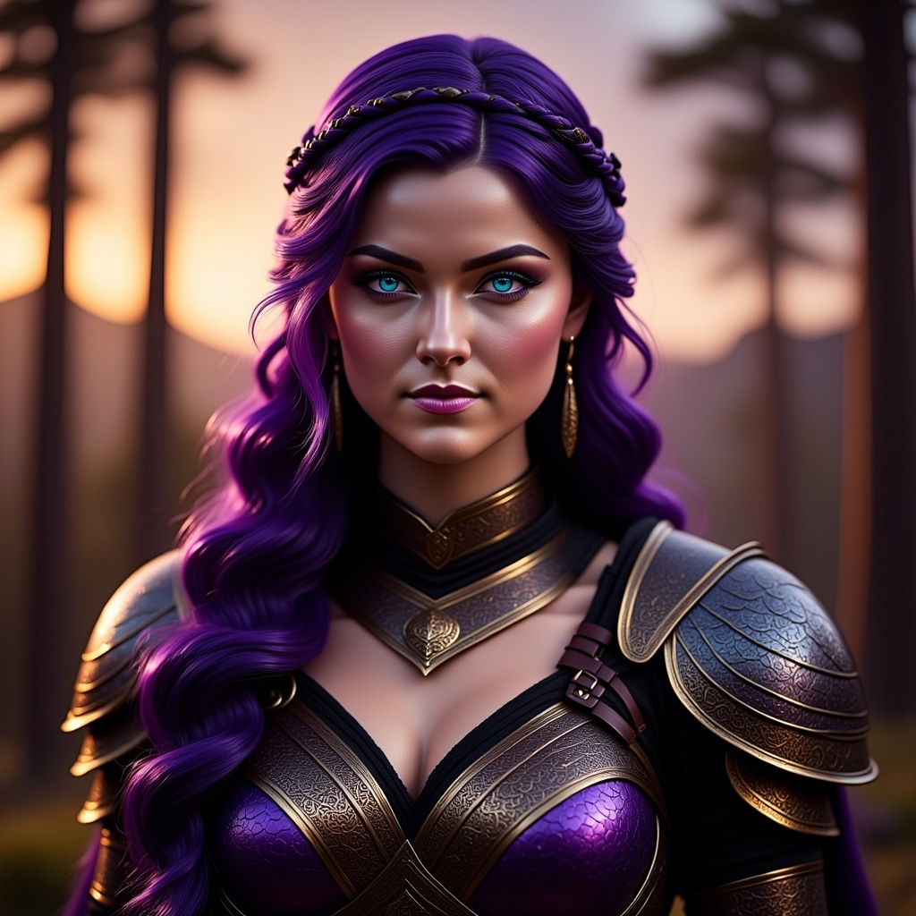 she has dark purple hair, create most bea...