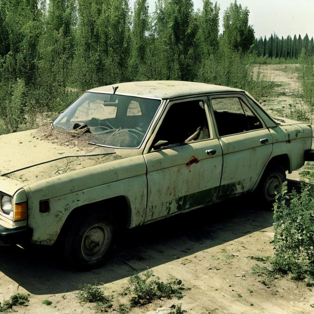 An old radiated Soviet car from the 1980s grown into... | OpenArt