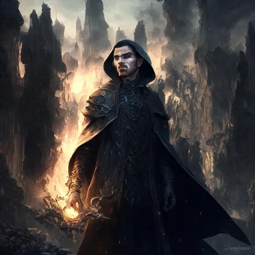 a highly detailed illustration of a grim young male...