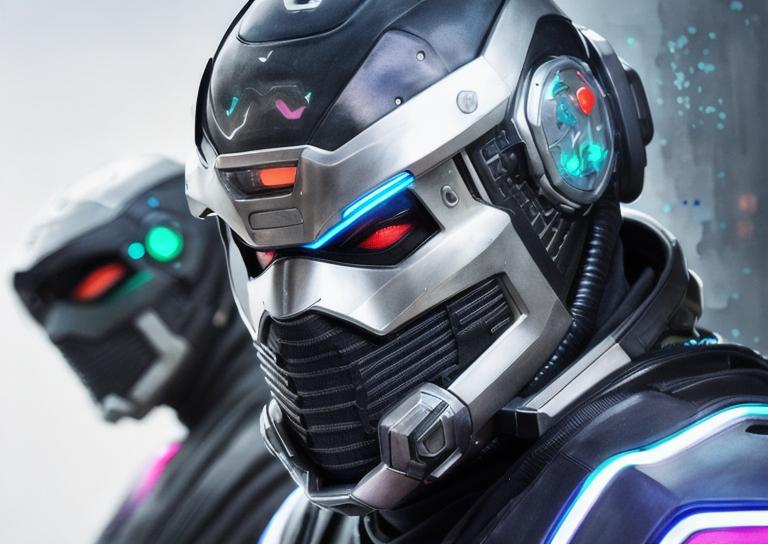 Watercolor portrait of a futuristic neon ninja helm... | OpenArt