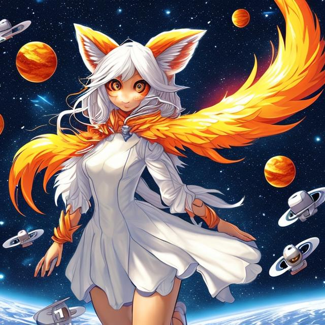 angelic humanoid furry fox girl drone weaving the f...