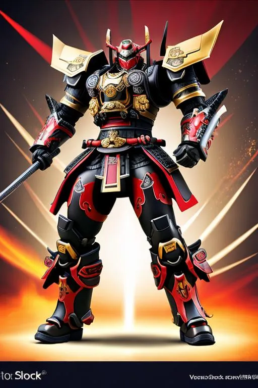 Samurai Mech, detailed, black, gold and red colours | OpenArt