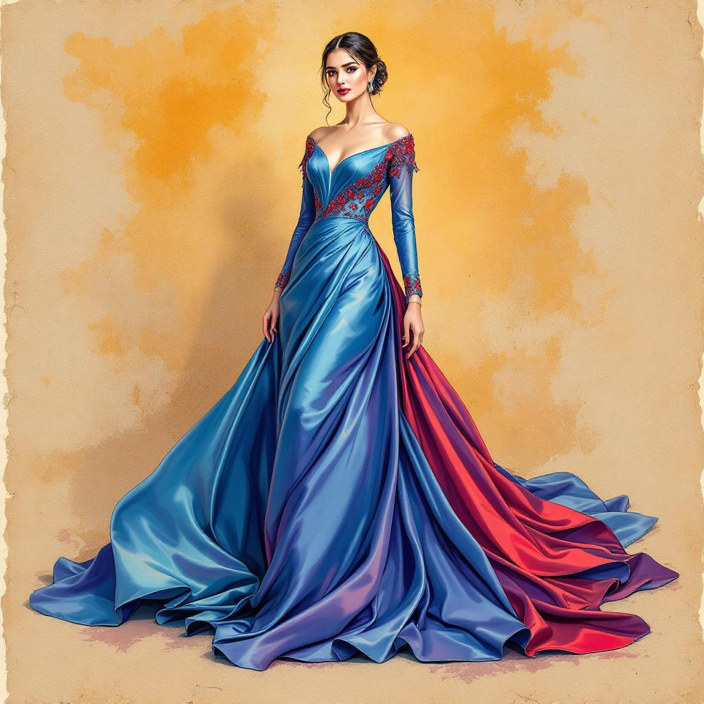 realistic drawing of a glossy satin silk indian styl...