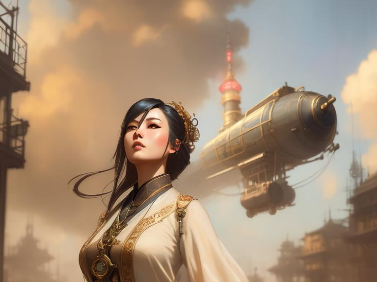 Professional painting of a beautiful steampunk asian... | OpenArt