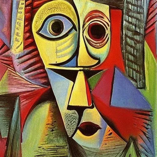 Cubist Painting of woman, Wall Decor Cubism Art. Sha...