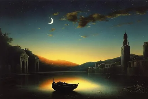 Dim light, Masterpiece, night sky, crescent moon, fe...