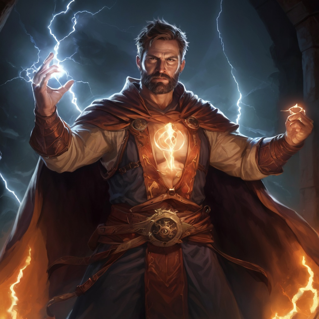 (torso) Male stocky large muscular mature druid with...