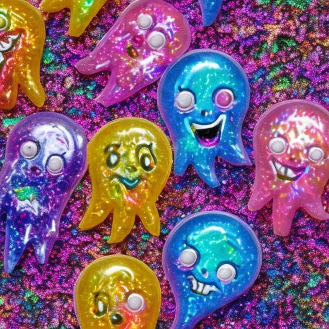 Miniature Sequins and ghosts in the style of Lisa frank