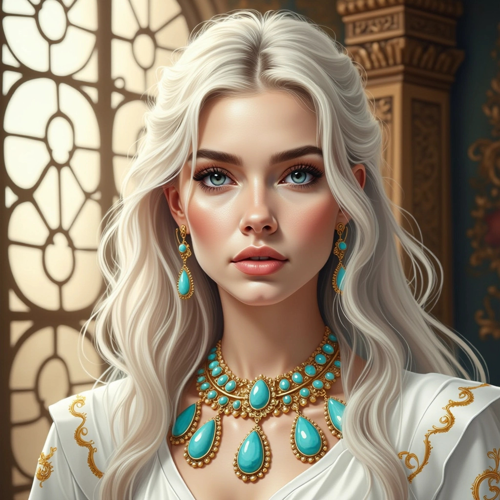 Radiating elegance, a striking young woman with casc...