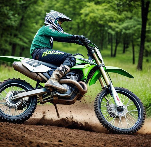 Motor bike, dirt bike, green in color, hyperrealism...