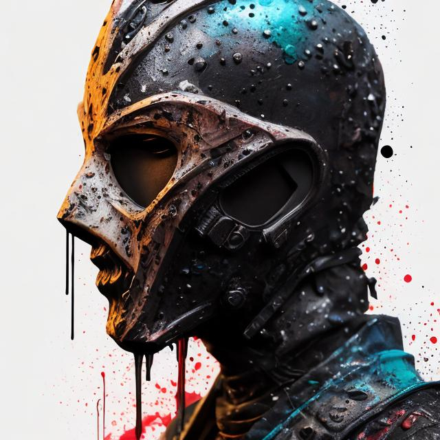 Wet oil ink poured on a skay's Mask, spots of ink vi... | OpenArt