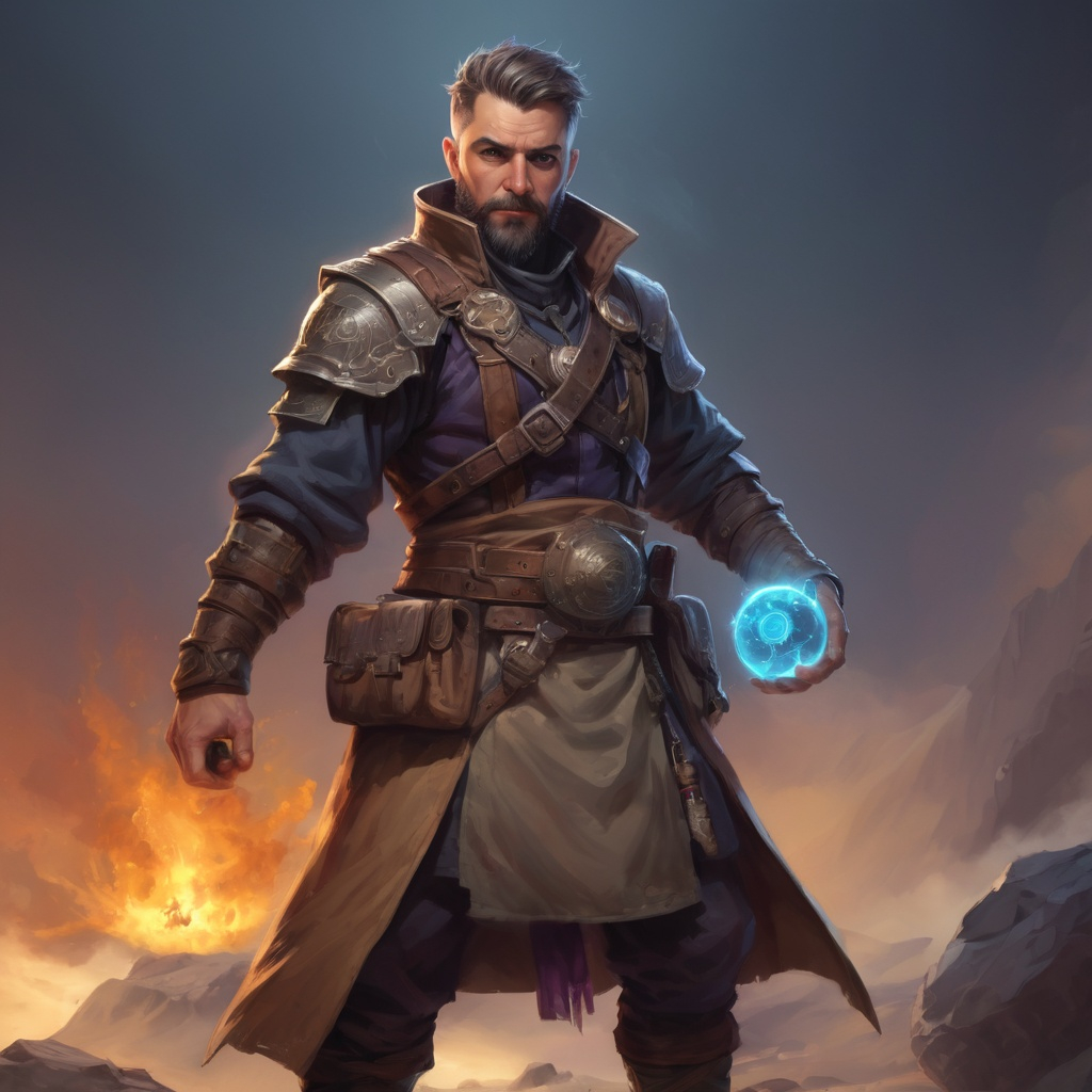 Male stocky heavy-set mature arcane-alchemist with s...