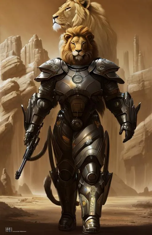 a fusion between a man and a lion by H.R. Giger