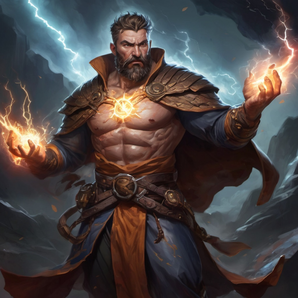 (torso) Male stocky large muscular mature druid with...