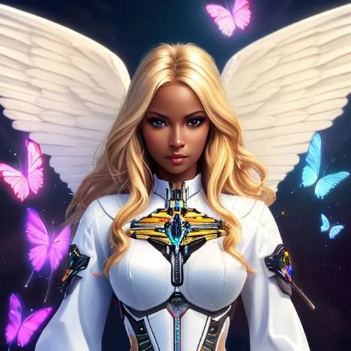 female fey, tan skin, shoulder length blonde and bro... | OpenArt