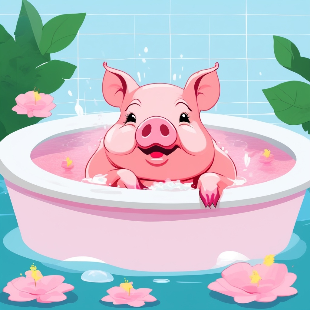 Spa setting, pig in jacuzzi, calm, peaceful, happine...