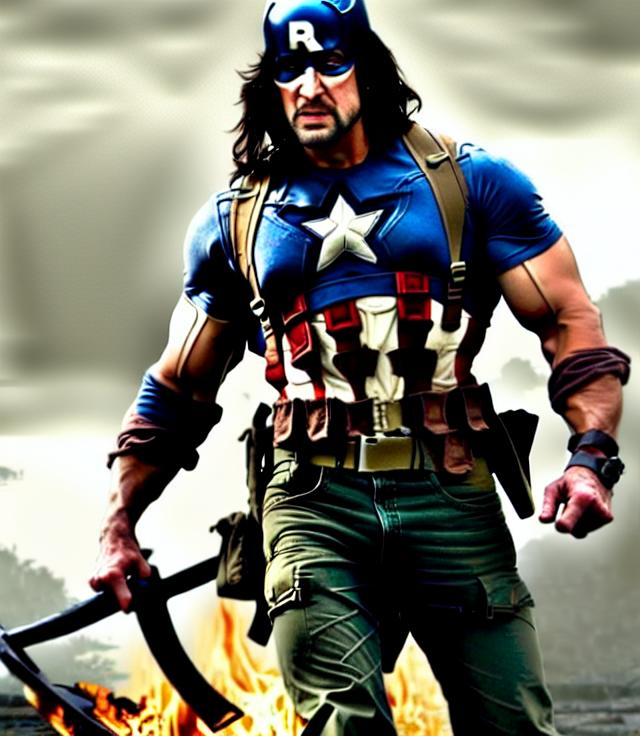John rambo dressed up in captain America costume wit... | OpenArt