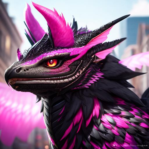Portrait of an anthro wyvern with striking pink fur... | OpenArt