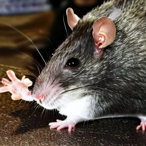 cute fluffy fat fancy rat eating a mealworm photo :) | OpenArt