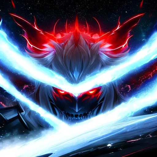 A demon destroying a galaxy with 3 red eyes and shar... | OpenArt